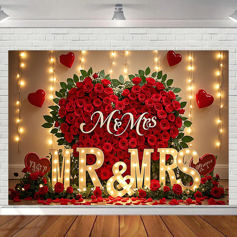 Romantic Red Rose Heart Backdrop,Floral Wall Decor Photography ...