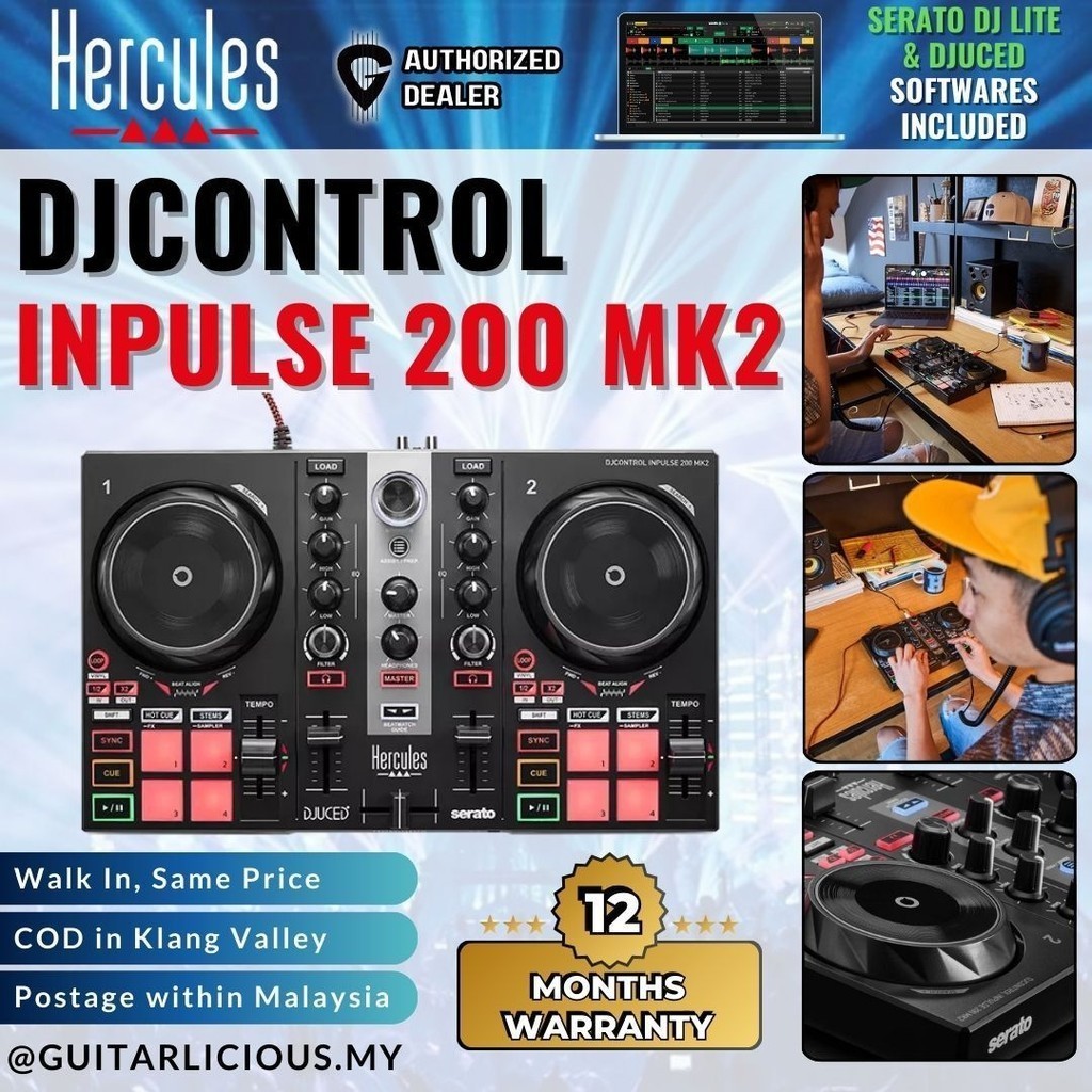 Hercules DJControl Inpulse 200 MK2, Portable USB DJ Controller w/ Beatmatch Guide & DJ software ...