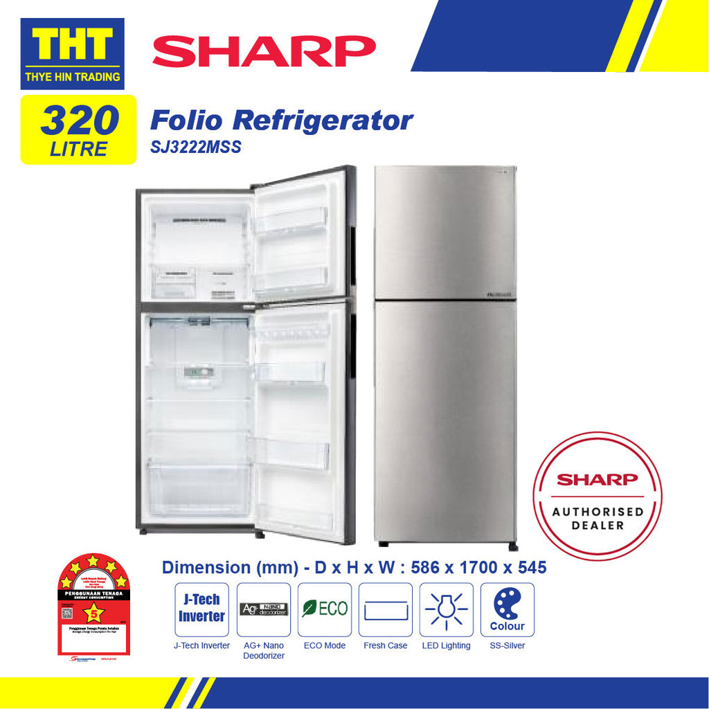 Sharp 320L Inverter Refrigerator SJ3222MSS | Shopee Malaysia