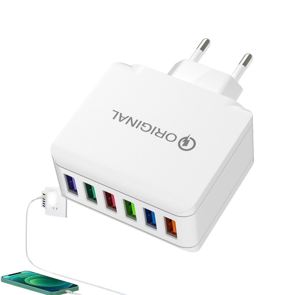 USB Charger Block Plug Travel Adapter 6 USB Ports Travel Charger Cube ...