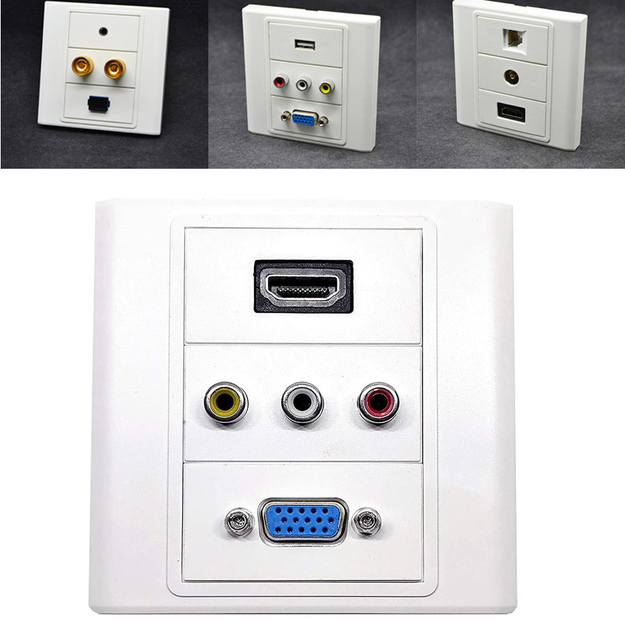 Multimedia Modular Wall Face Plate HDMI/VGA/RCA (AV)/2.1A USB Chaging/3 ...