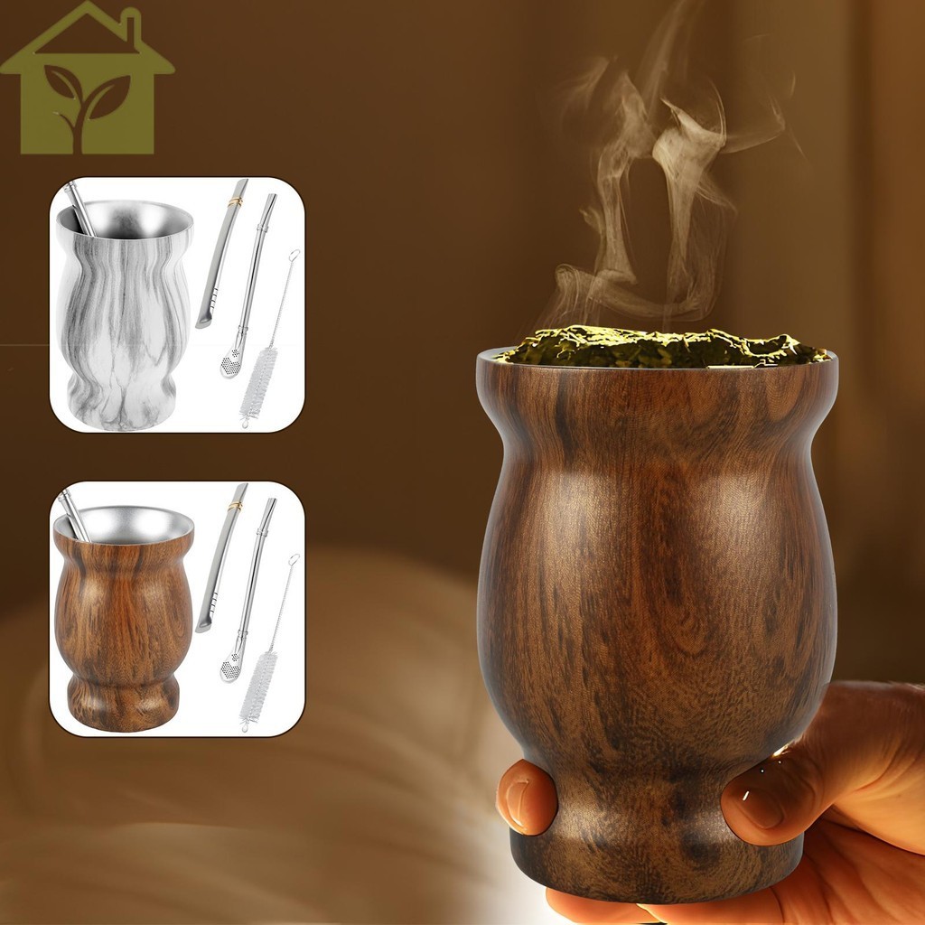 8oz Yerba Mate Cup Stainless Steel Mate Tea Cup Set with Straw Brush ...