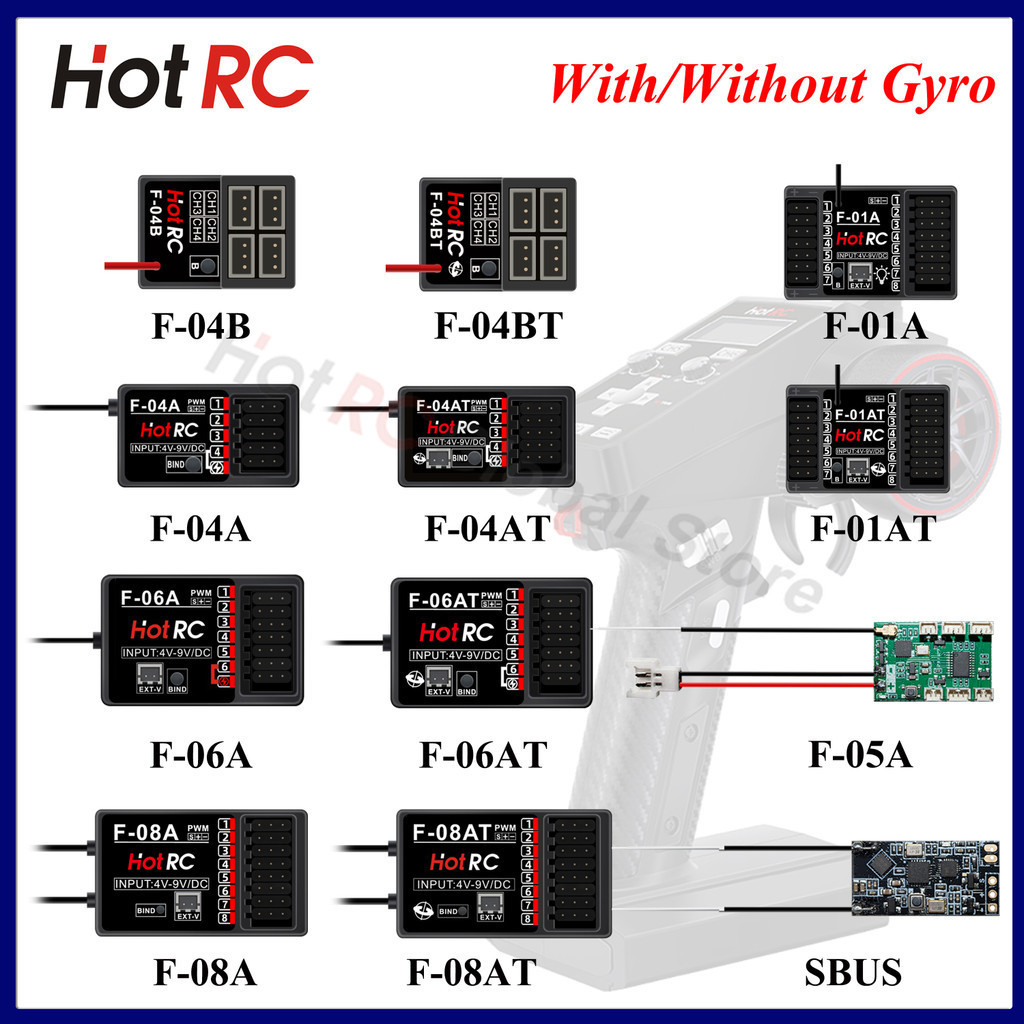 HOTRC 2.4Ghz 6CH 8CH Receivers F-06A F-08AT w/Gyro Light Control for CT ...