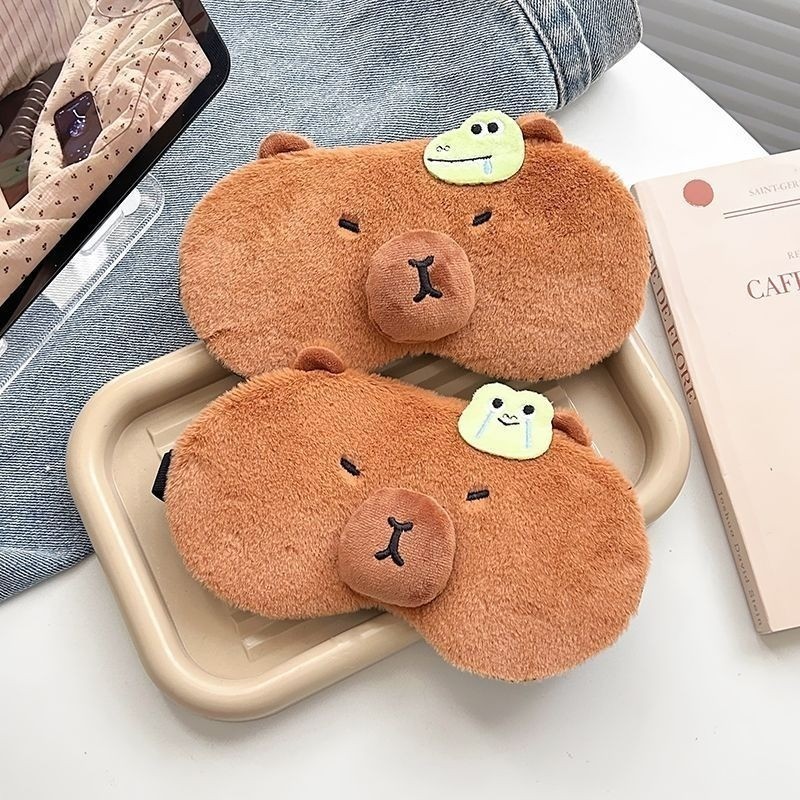 Capybara Sleeping Mask Soft Plush Eye Masks Cute Blindfold Nap Cold Hot ...