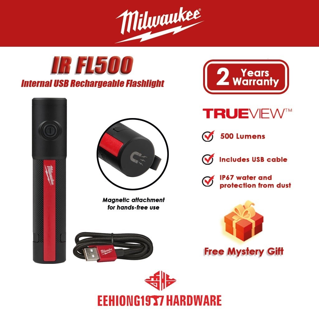 MILWAUKEE IR FL500 Internal USB Rechargeable Flashlight 500 Lumens ...