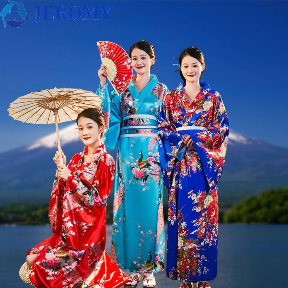 JEROMY Traditional Japanese Kimono, Japanese Style Elegance Sakura Girl Kimono Dress, Japan ...