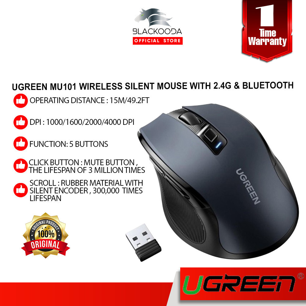 UGREEN MU101 WIRELESS SILENT MOUSE WITH 2.4G & BLUETOOTH 5.0, 4000 DPI ...
