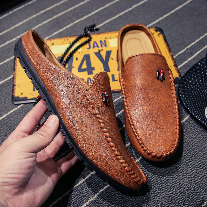 Lazy Half- Men Summer Baotou Influencer Shoes Men's Leather Shoes ...