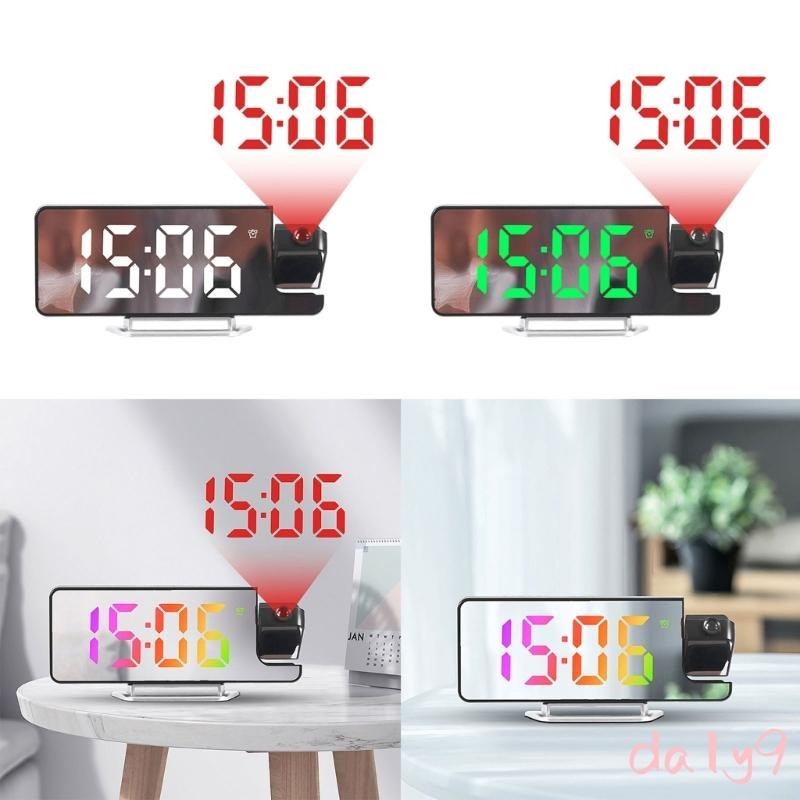 DLAY Digital Alarm Clock 180° Rotation Projection Alarm Clock with Time ...
