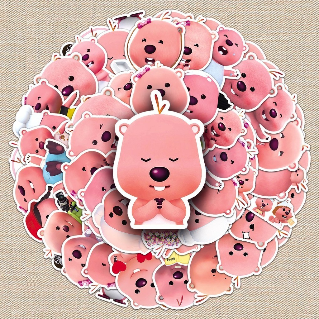 50Pcs Loopy Theme Cartoon Animation Sticker Set Cute Pink Little Beaver ...