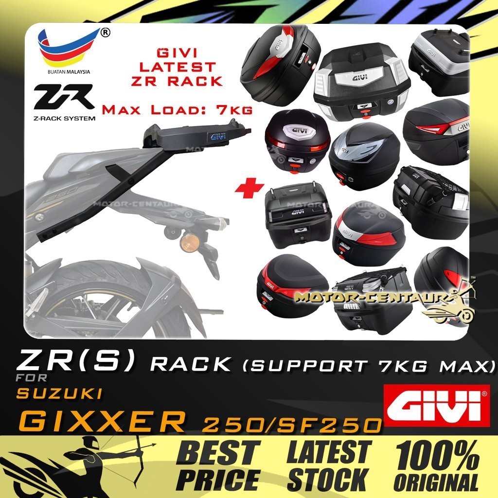 SET KOMBO KOTAK/BOX GIVI B27/B270/B32/B33/B42/B45 TOP CASE + SUZUKI GIXXER 250/SF250 ZR(S) 7KG ...
