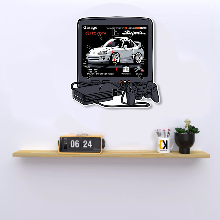 KAYU Karimika LED Wooden Wall Clock with TOYOTA SUPRA MK4 WHITE Car ...