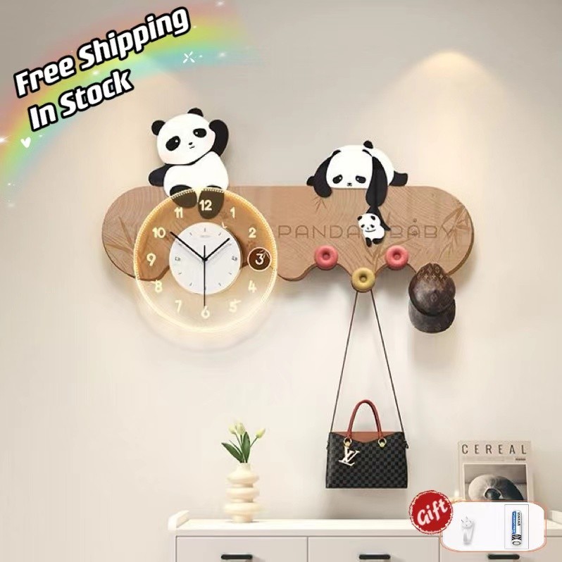『JQ Time』Wooden Silent Wall Clock Acrylic clock Panda modeling wall ...