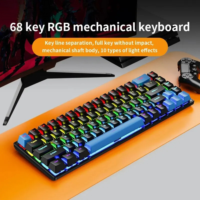 SK68 Wired Mechanical Keyboard 10Kinds of Colorful Lighting Gaming and ...