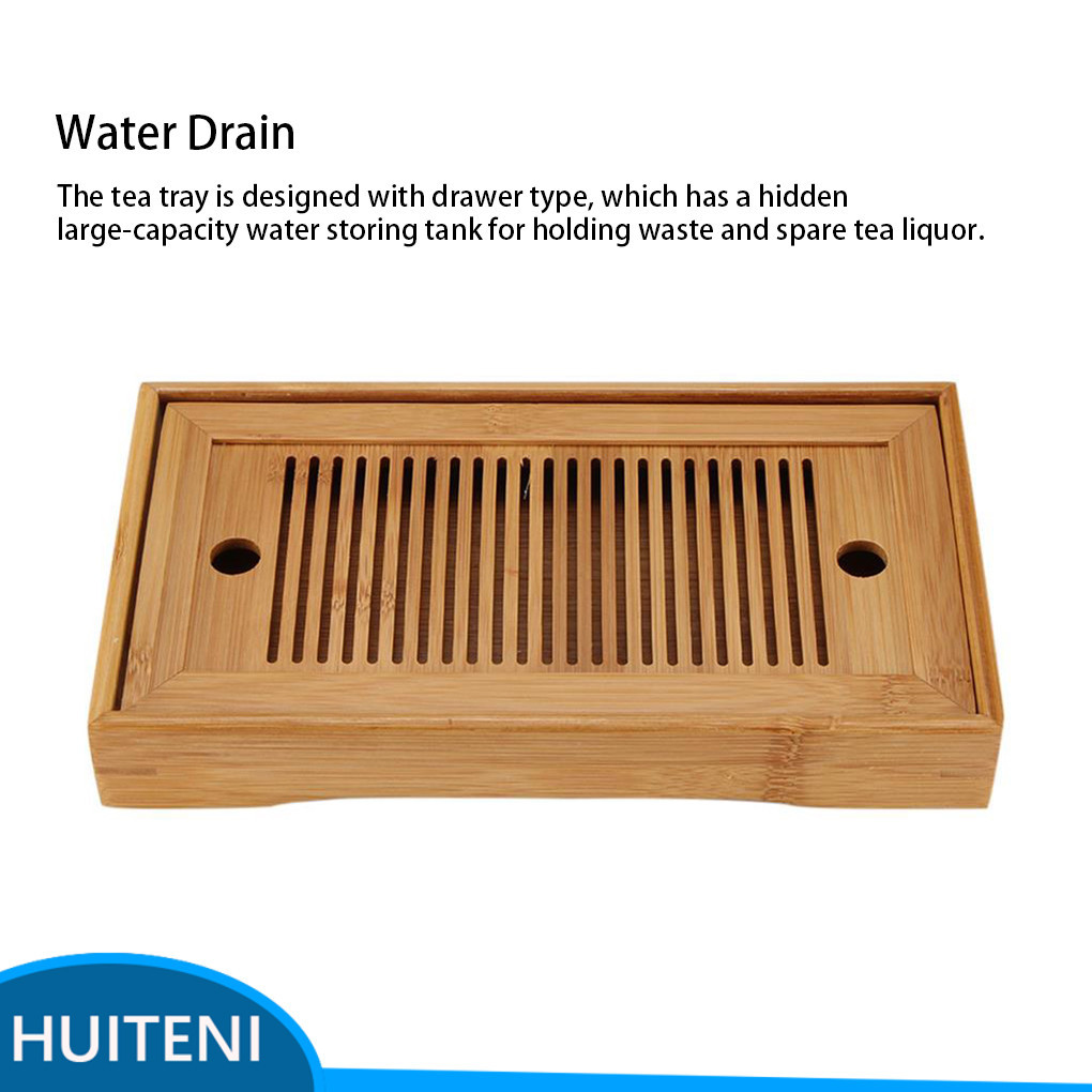 Wood Tea Tray Water Drain Rectangle Board Plate Teaware Shape Smooth ...