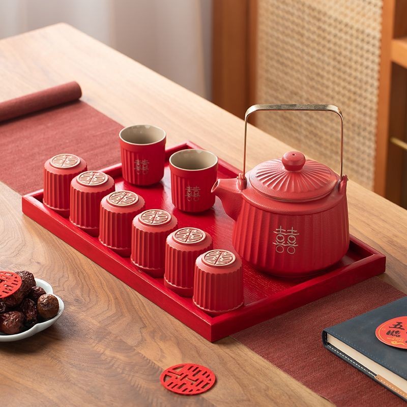 [Praise Rate Super 99% Same Style] Wedding Red Tea Set Household One ...