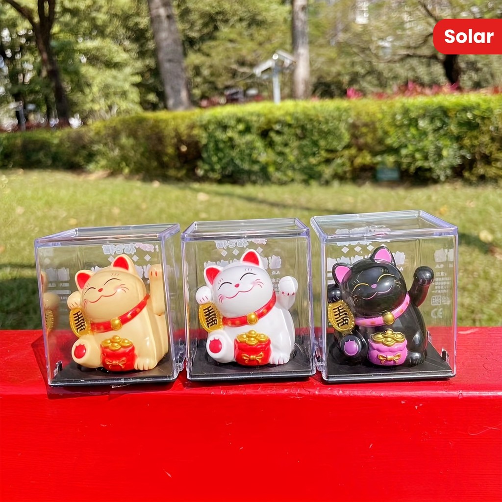 Mini 2-inch Solar-powered Automatic Waving Hand Lucky Cat Ornament Living Room Cake Baking Shop ...