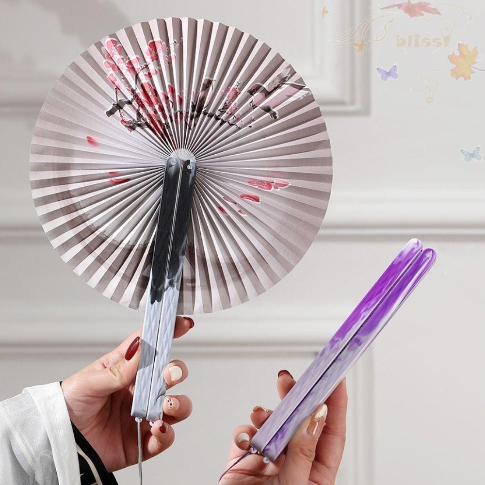 BLISS Round Paper Fan, Floral Pattern Handheld Foldable Paper Fan ...