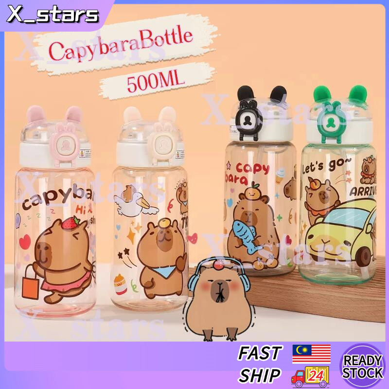 500ml Botol Air Capybara Bottle Kids Straw Bpa Free Botol Kawaii ...