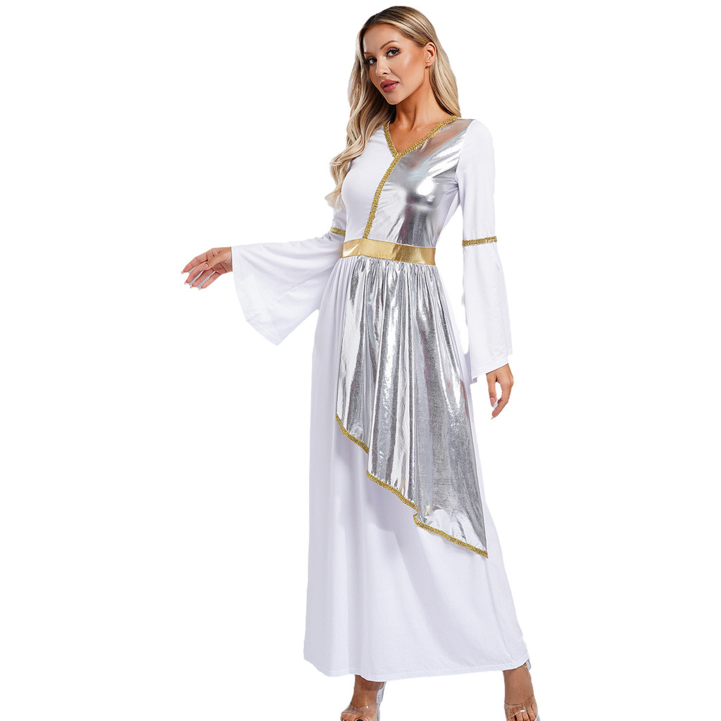 iixpin Womens Roman Greek Beauty Toga Dress V Neck Flare Sleeve ...