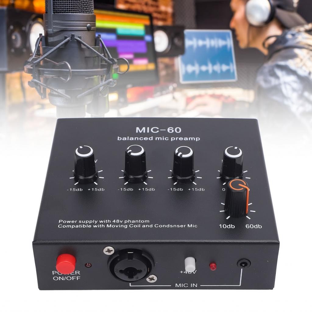 Cooltools Mic Preamp 60dB Gain Microphone 48V Preamplifier for ...