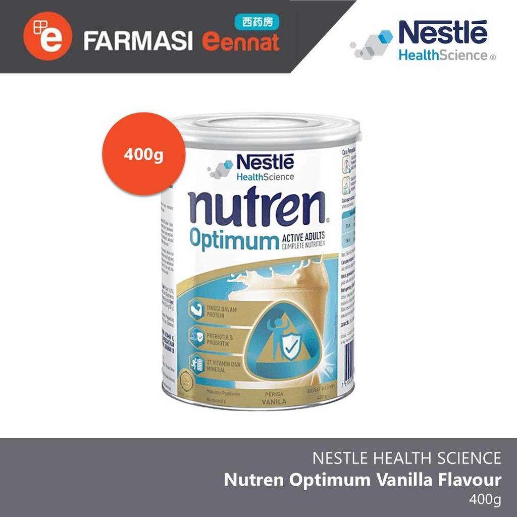 [Eennat Pharmacy] Nestle Nutren Optimum Vanilla Flavour (400g) Active Adults Complete Nutrition ...