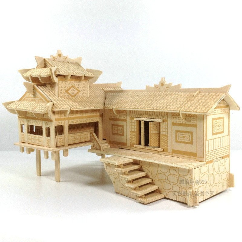 Assembly Simulation Wooden Handmade House Wooden diy Toy Model Puzzle ...