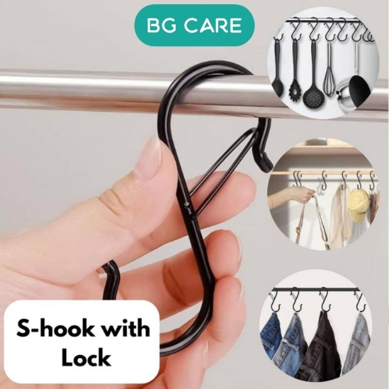 S Shape Metal Black Coated Hook With Lock Cangkuk Besi Bentuk S ...