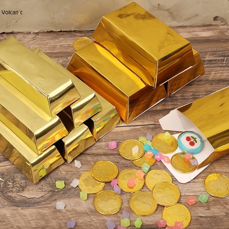 1/5Pcs Aluminum Foil Cardboard Simulation Gold Bar Gift Boxes Golden ...