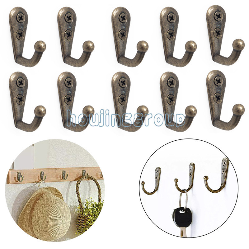 10pcs/lot Retro Single Prong Hook Wall Mounted Screws Hanger Key Coat ...