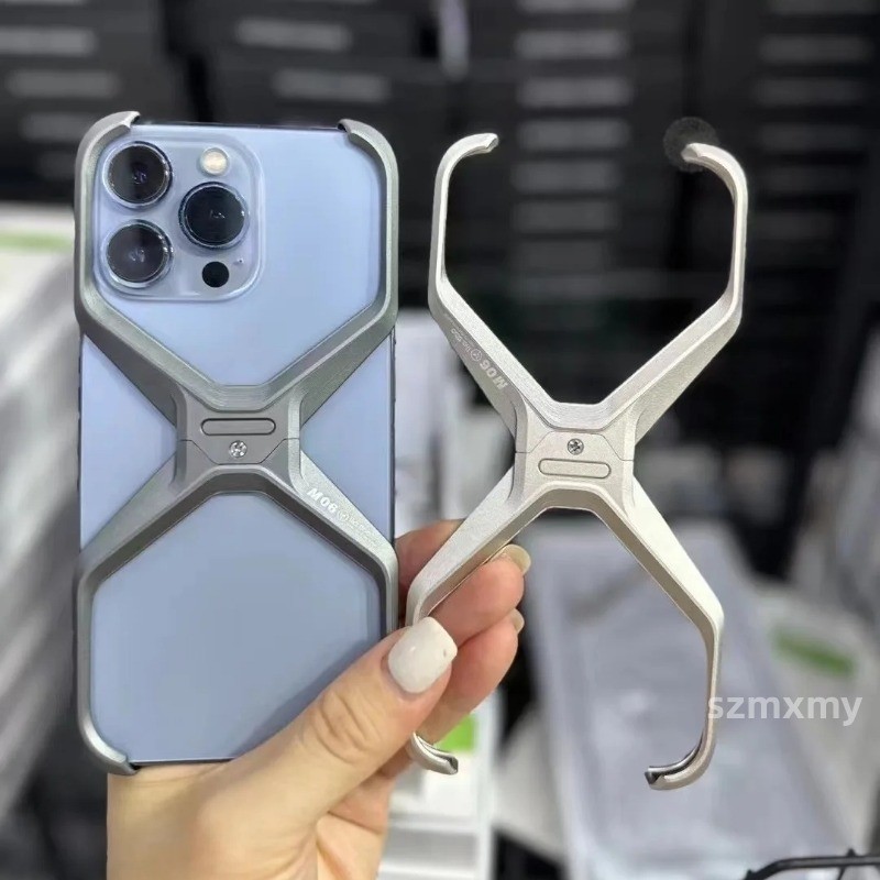 New 2-in-1 Aluminum Alloy Rimless X Type Phone Case Iphone 15 14 13 Pro ...