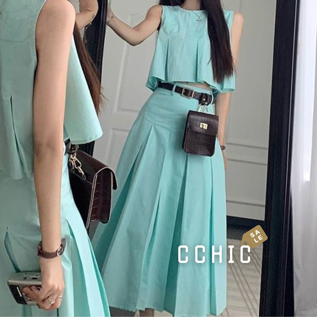 CCHIC Crop Top One Set 溫柔風套裝 穿搭 套裝 女 1 set women clothing 韓系套裝 溫柔風套裝 ...