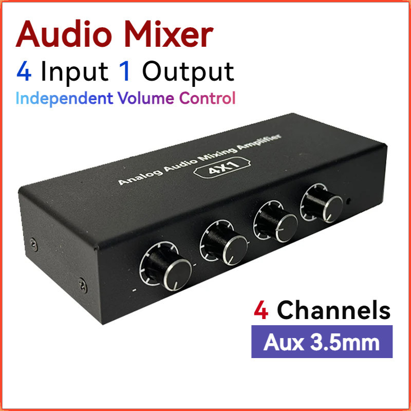 Mini Aux 3.5mm Stereo Audio Mixer 4 in 1 out Independent Volume Control ...