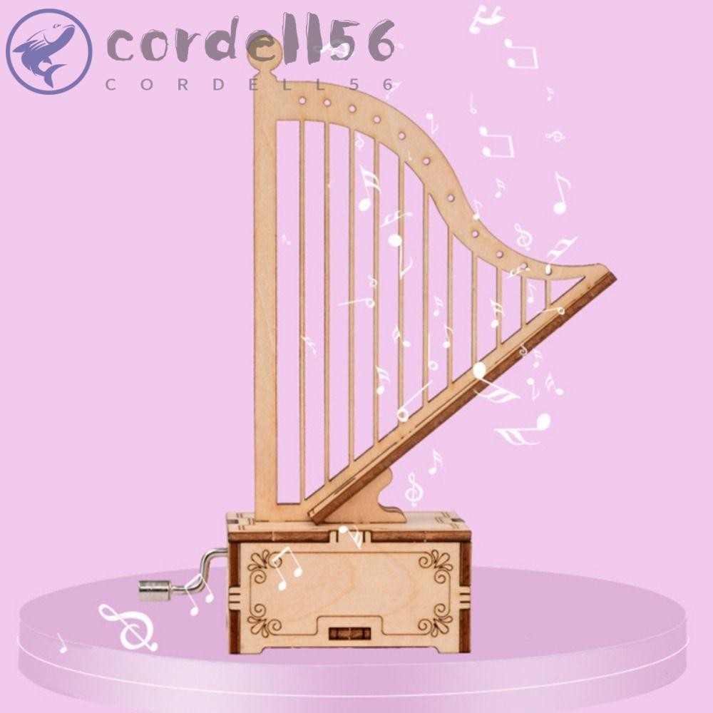 CORDELL Wooden Handwork Music Box, Material Package Wooden Carved Harp ...