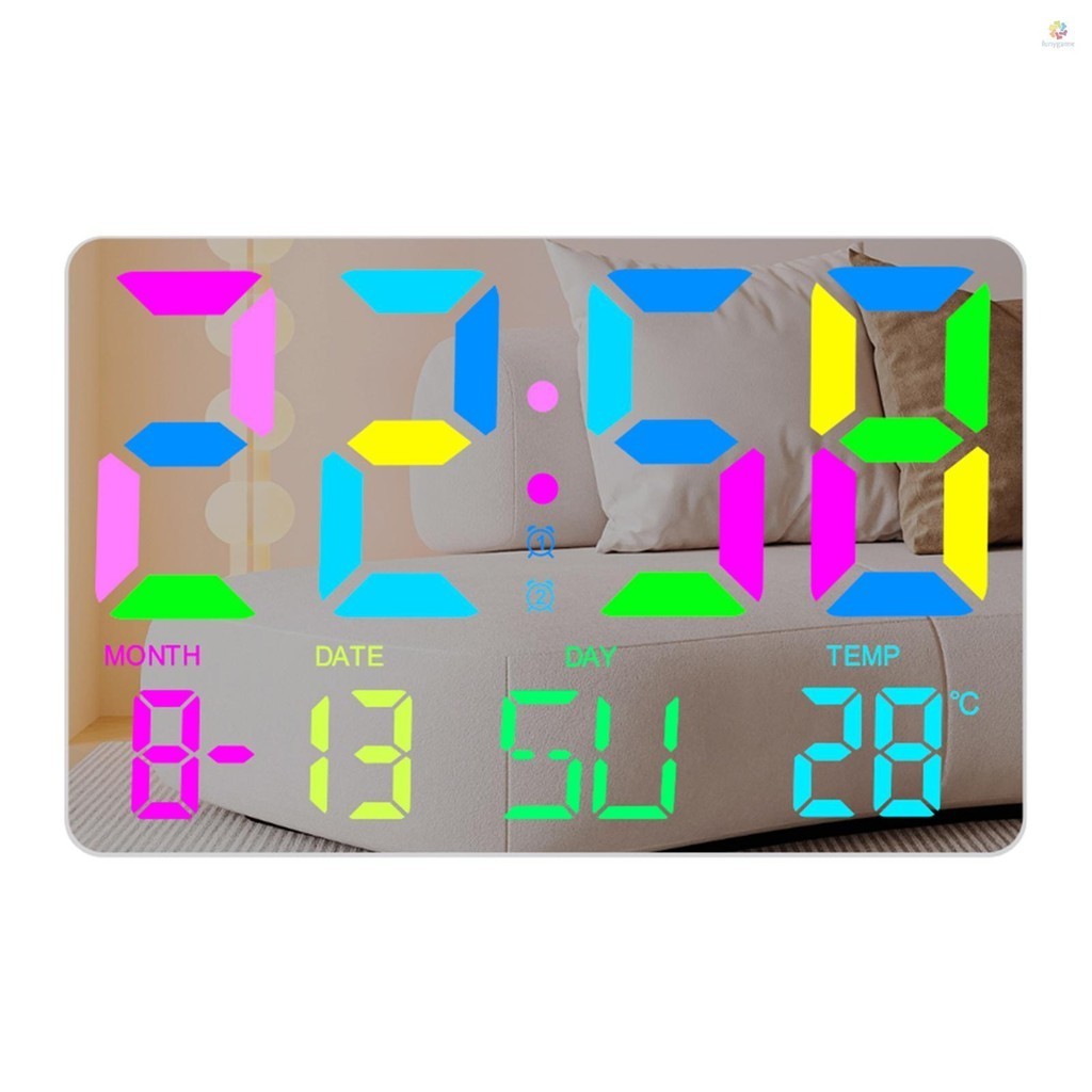 TS-5310 Digital RGB Wall Clock Large Screen Mirror Alarm Clock 5 Gear ...