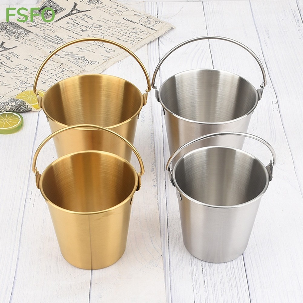FSFO| Stainless Steel Small Portable Ice Bucket With Handles Chip Cup ...