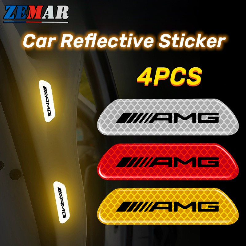 4Pcs Mercedes Benz AMG Car Door Reflective Sticker Scratch Protection ...