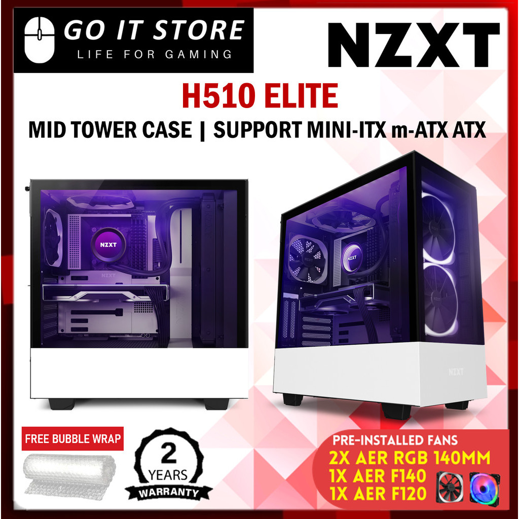 NZXT H510 ELITE ATX Mid Tower Casing White (CA-H510E-W1) | Shopee Malaysia