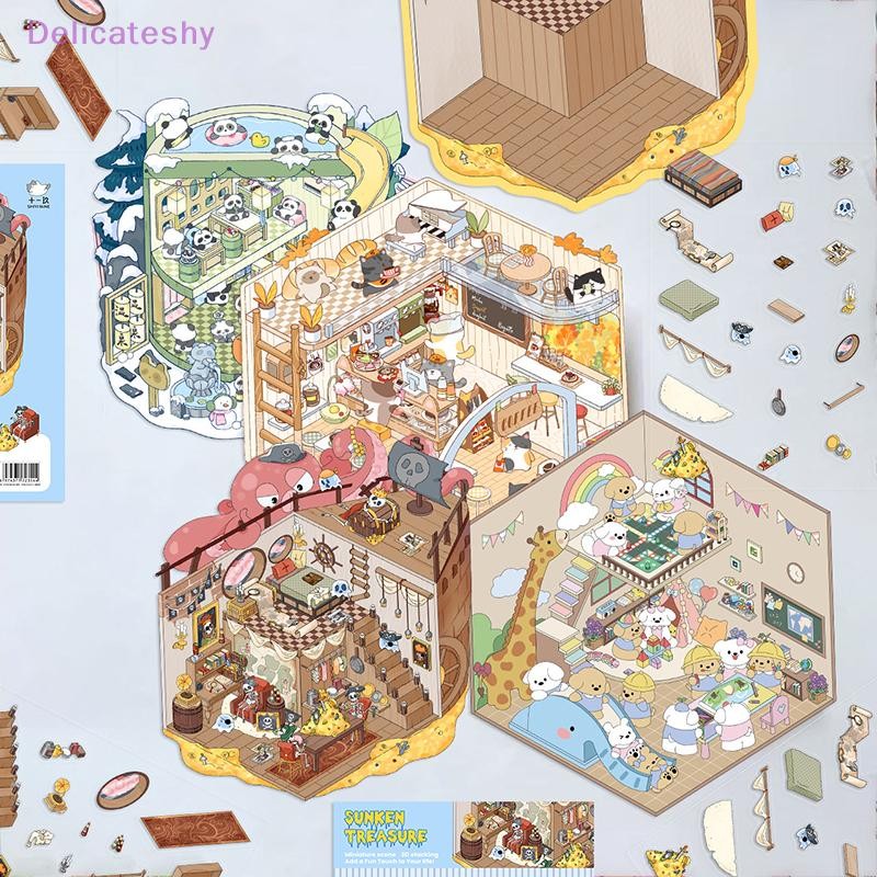 Delicateshy Cartoon Landscape Stickers DIY 3D Cabin Sticker Cartoon ...