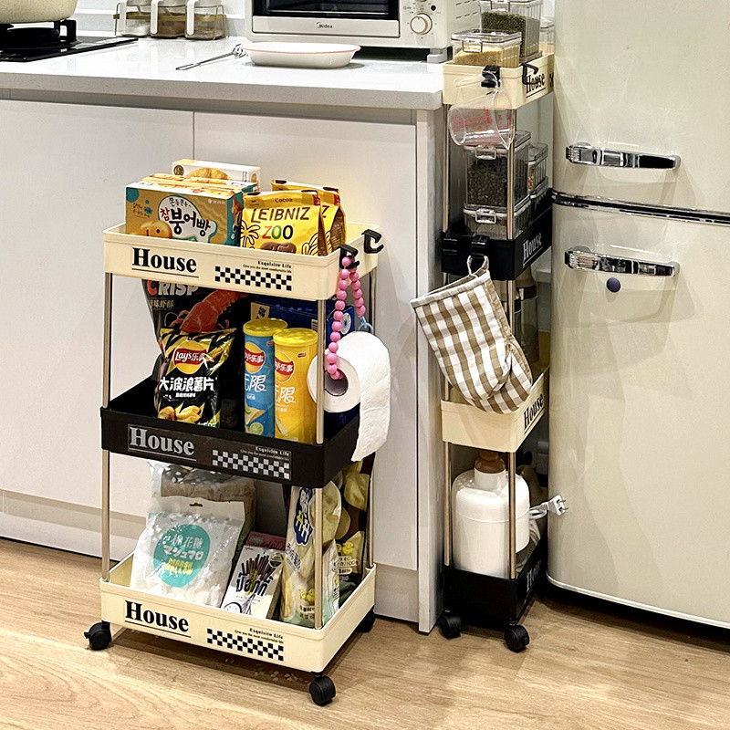 Narrow Storage Rack beside Refrigerator Small Size Pull-out Kitchen ...