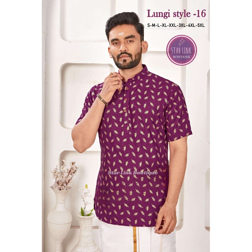JIPPA RAYON GOLD PRINT MENS WEAR SHORT KURTA | Shopee Malaysia