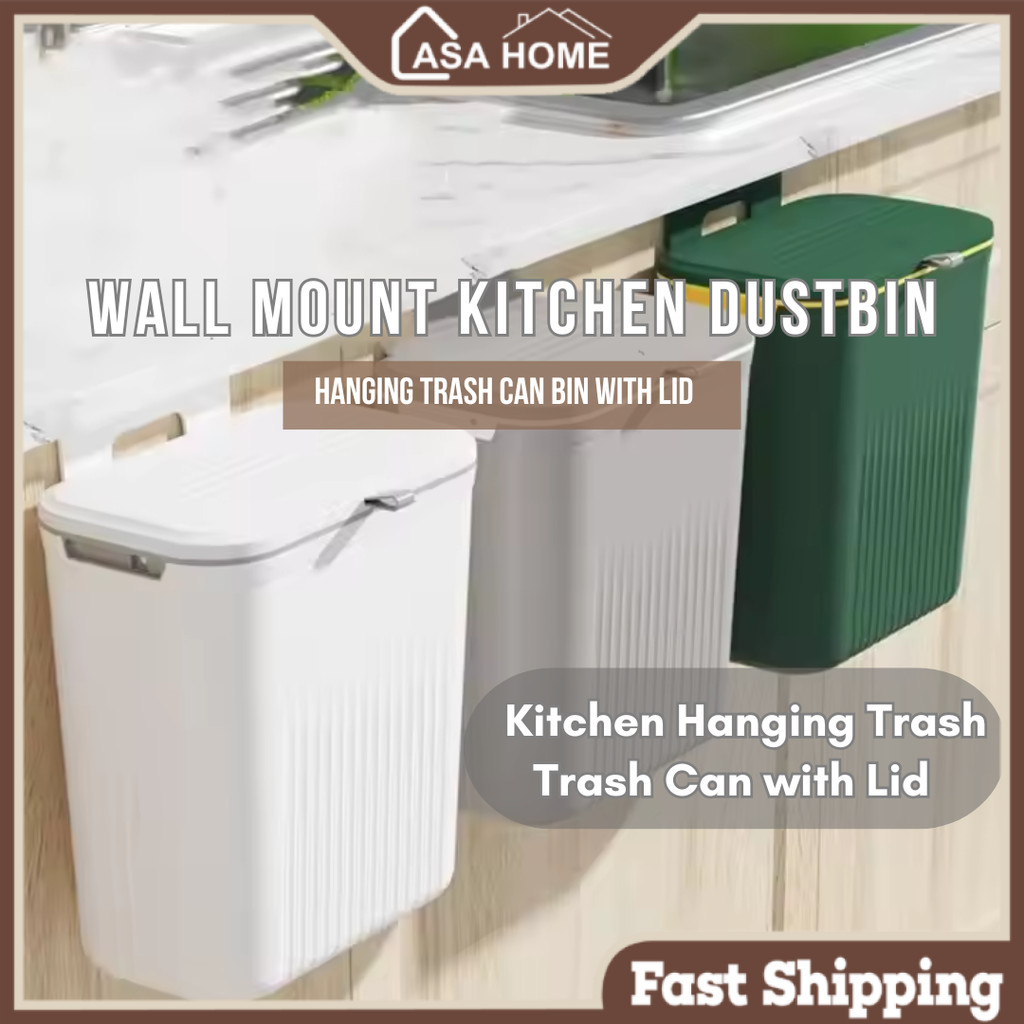 Casa Kitchen Dustbin 9L Wall Mount Hanging Dustbin Tong Sampah Bin ...
