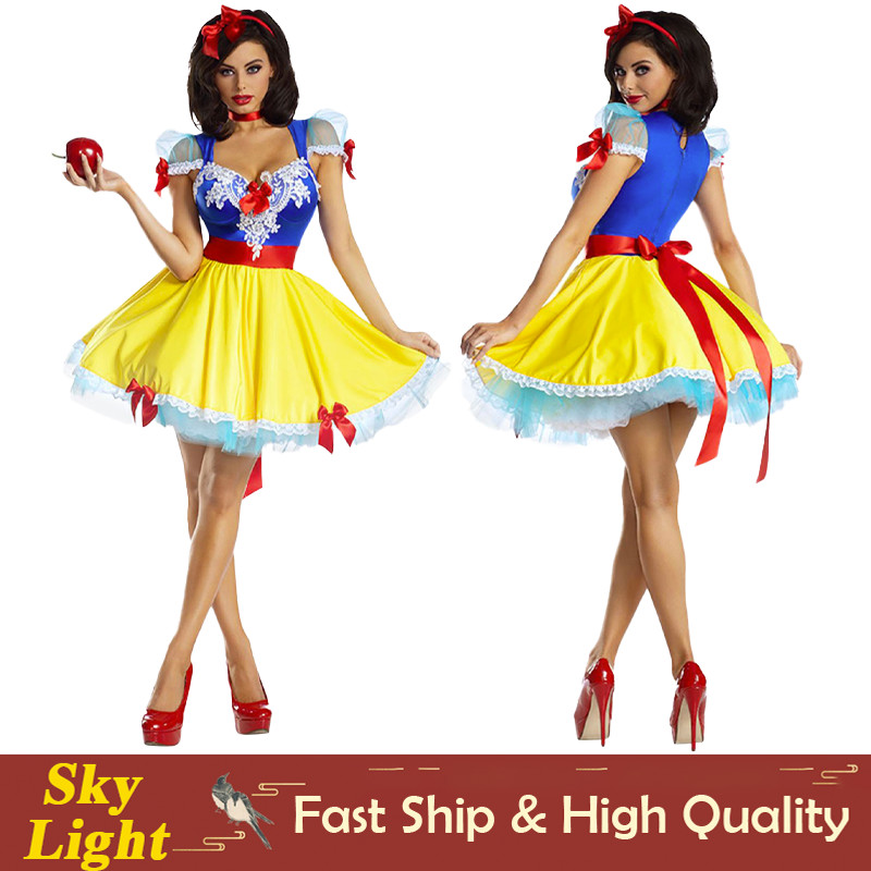 Princess Snow White Dress For Woman Sexy Blue Yellow Cosplay Costume Adult Halloween Party ...