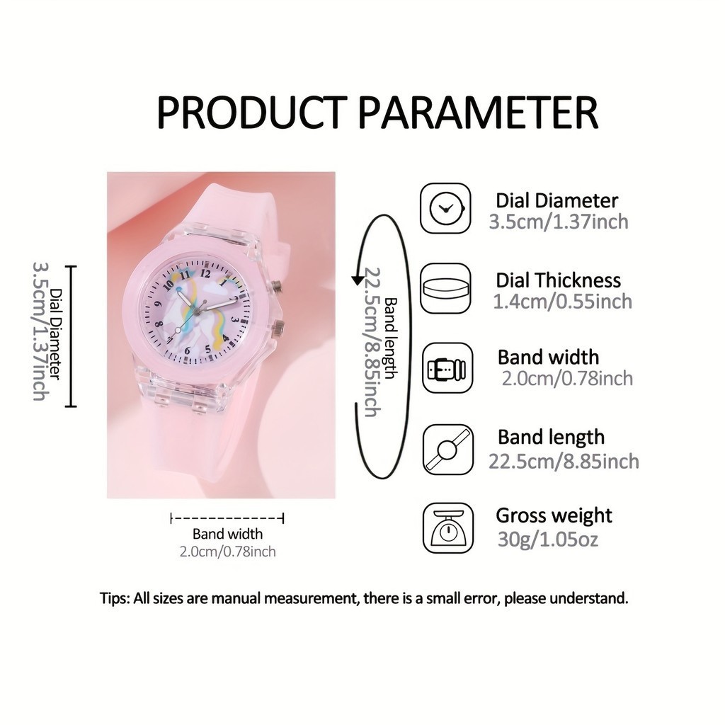 Luminous Children's Watch Cartoon Unicorn Quartz Watches Bracelet Set ...