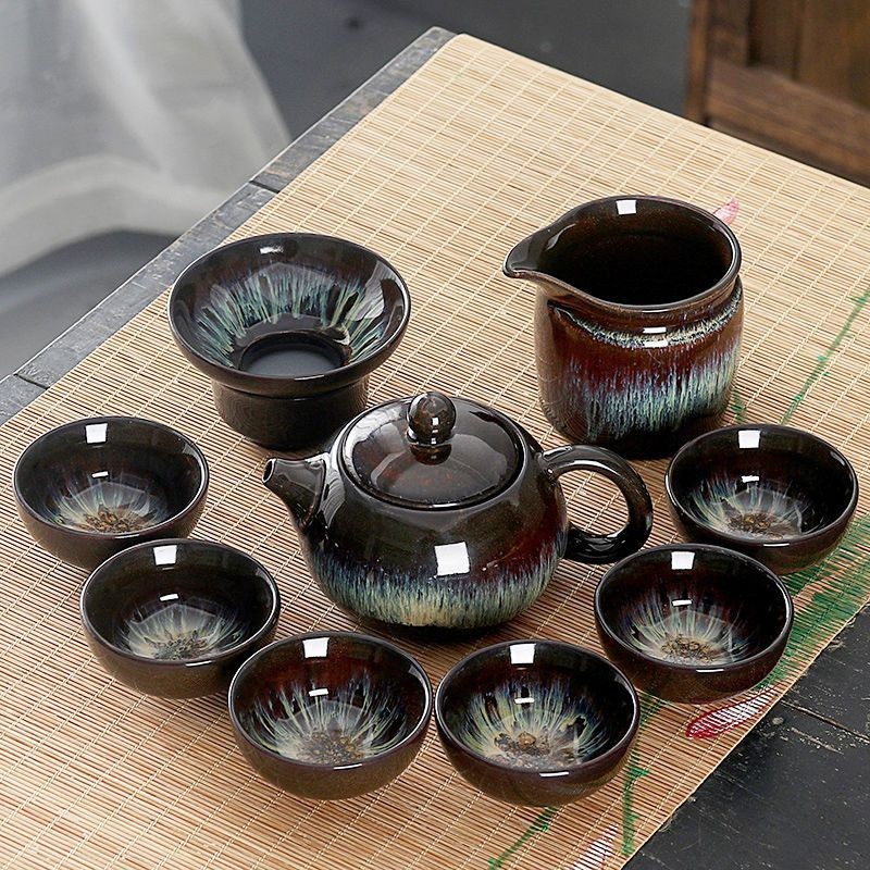 Ceramic Kung Fu Tea Maker Tea Set Kiln to Sand Gold Glaze Household ...