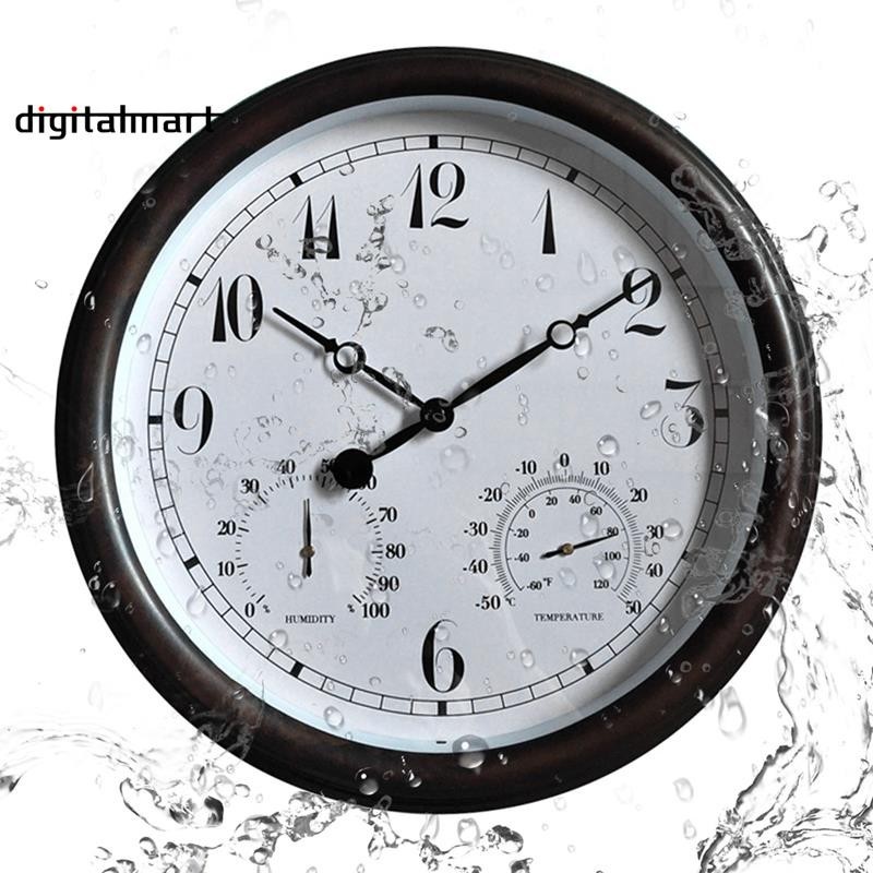 15 Inch Outdoor Waterproof Wall Clock with Temperature and Humidity ...