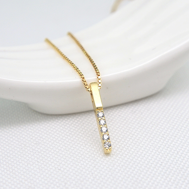 S925 sterling silver necklace vertical bar pendant gold collarbone chain one word necklace ...