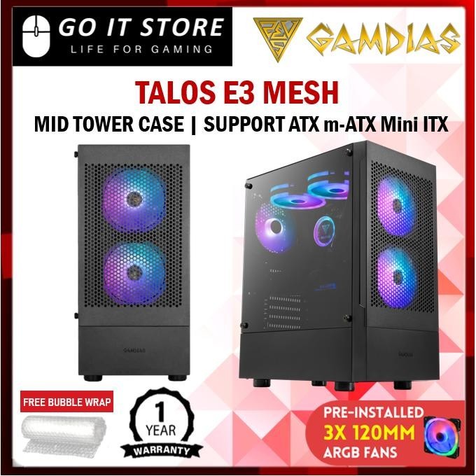 GAMDIAS Talos E3 MESH Tempered Glass Mid Tower Gaming PC Casing ...