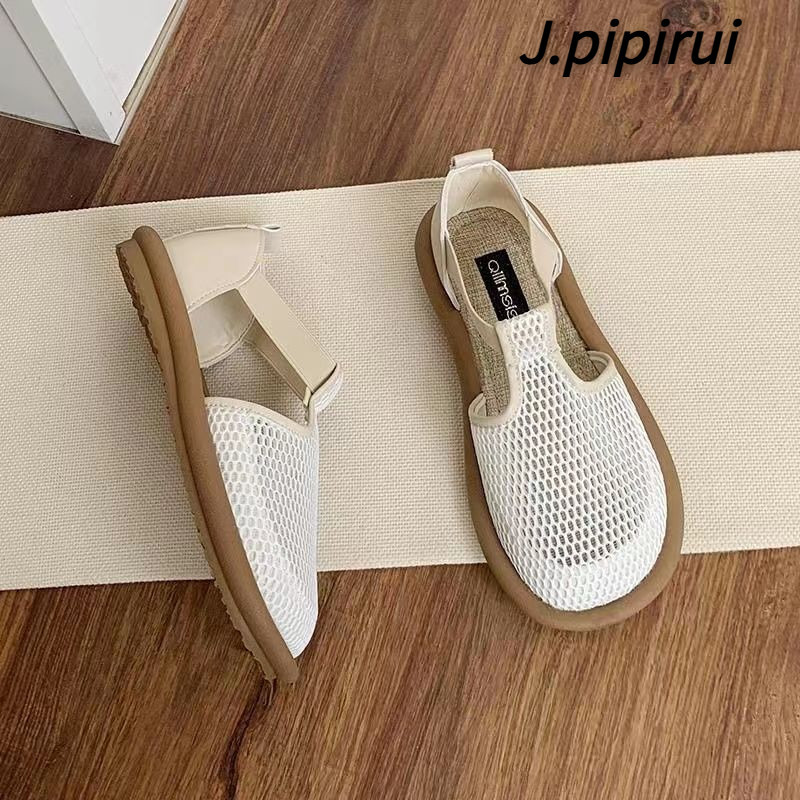 Mesh Sandal Perempuan Two-Way Soft Bottom Sandals Hole Hollow-out ...