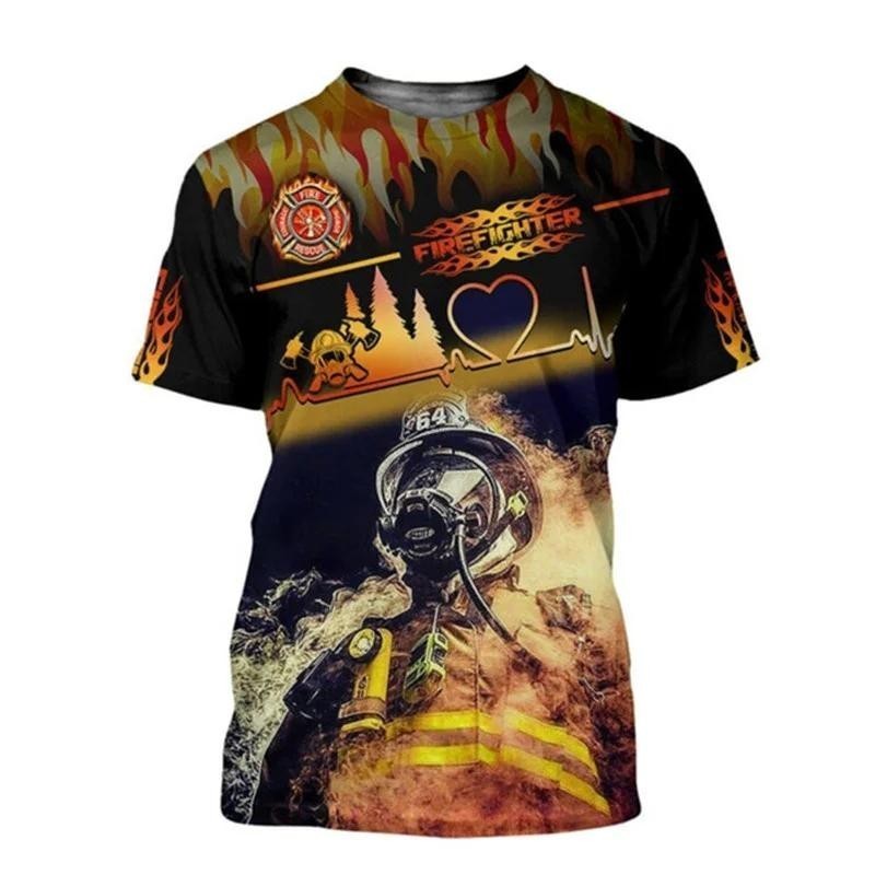 Firefighter clothing T-shirt 3D printing Firefighter firefighting T ...